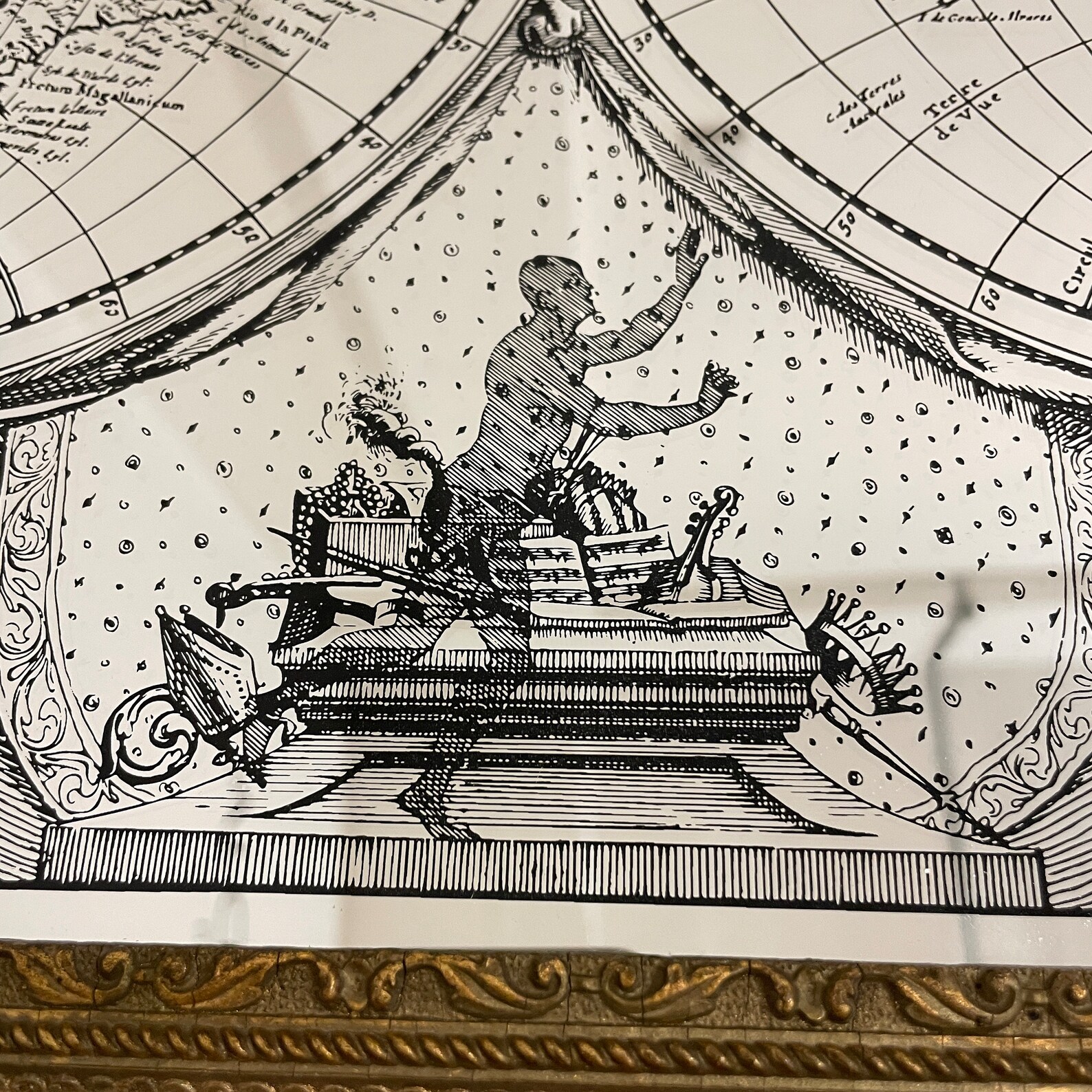 World Map Mirror, Antique Mirror, Gold Ornate Frame, Large Artwork ...