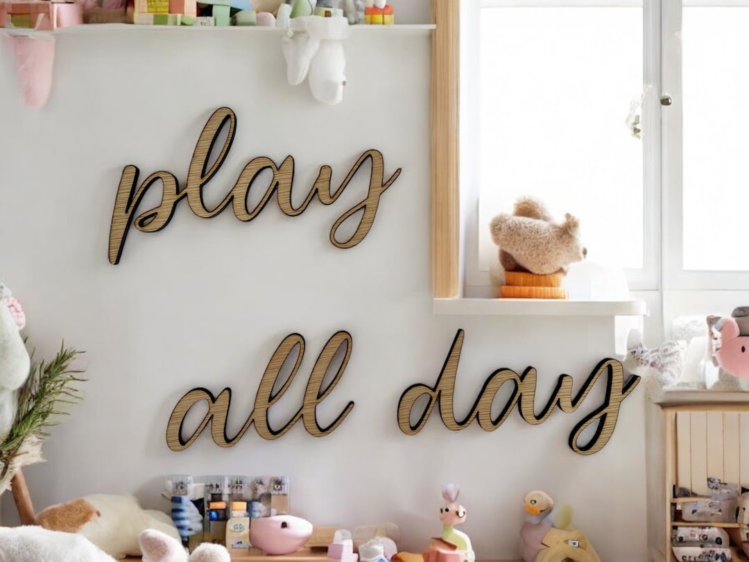 Play All Day Wall Wooden Sign Nursery Kids Bedroom Playroom Decor ...