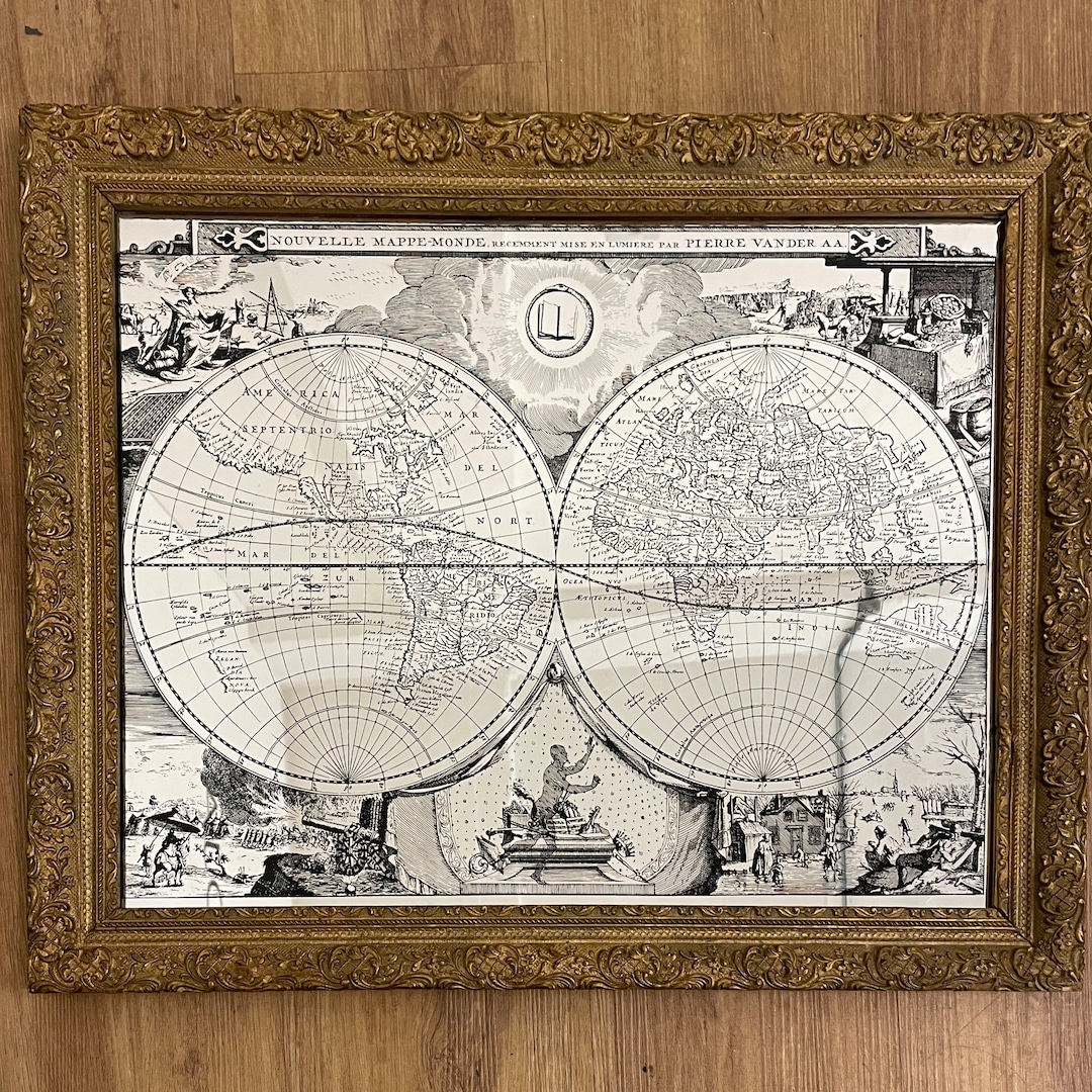 World Map Mirror, Antique Mirror, Gold Ornate Frame, Large Artwork ...