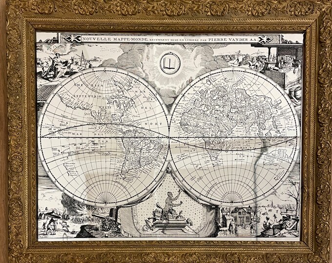 World Map Mirror, Antique Mirror, Gold Ornate Frame, Large Artwork ...