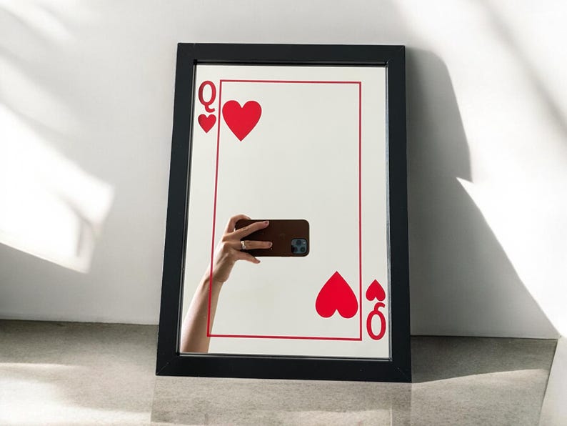 Queen of Hearts Mirror Playing Card Mirror Aesthetic Framed Wall Art ...