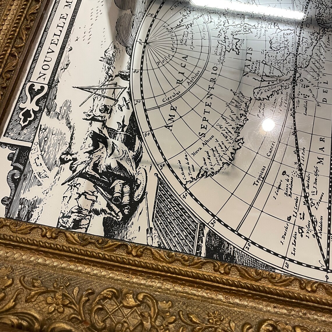 World Map Mirror, Antique Mirror, Gold Ornate Frame, Large Artwork ...