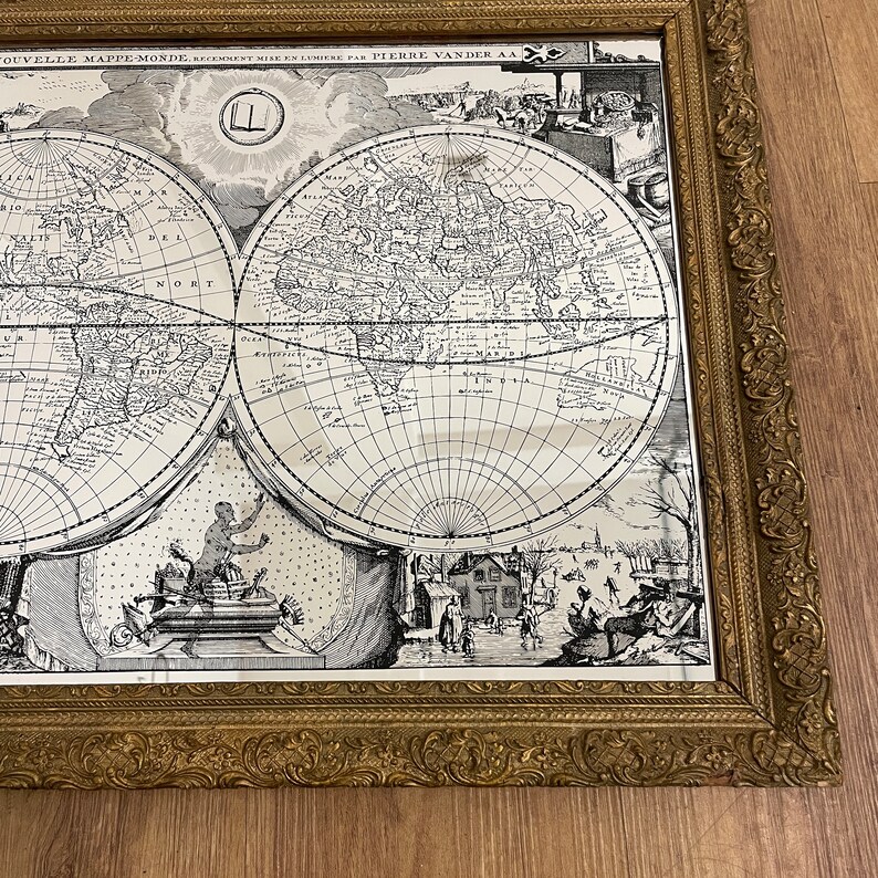 World Map Mirror, Antique Mirror, Gold Ornate Frame, Large Artwork ...
