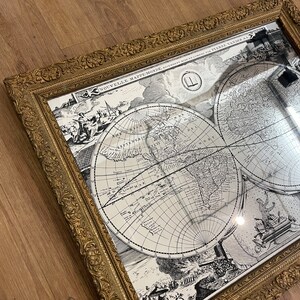 World Map Mirror, Antique Mirror, Gold Ornate Frame, Large Artwork ...