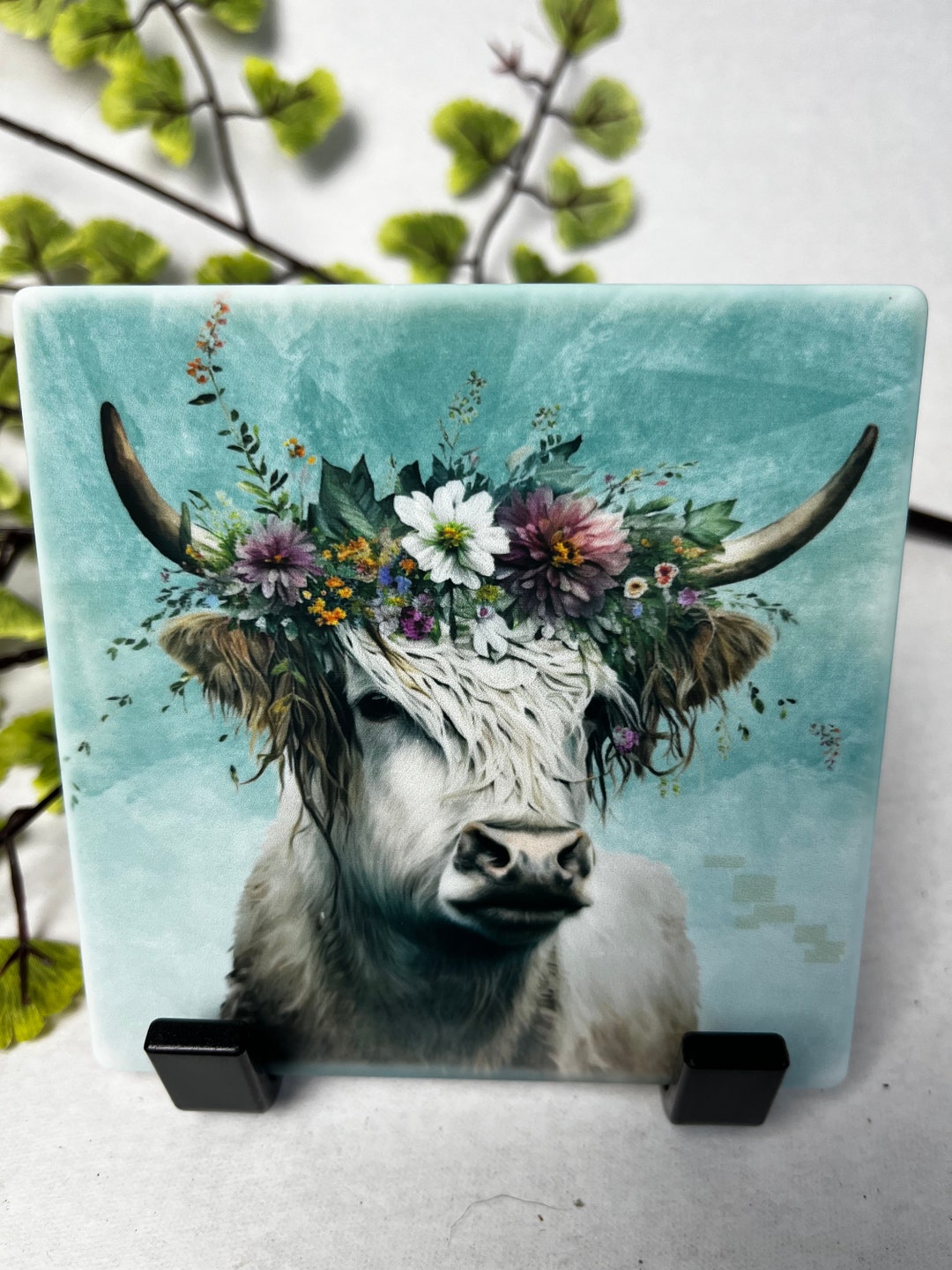 Highland Cow Coaster Set Drink Coasters Whimsical Highland Cow Barware ...