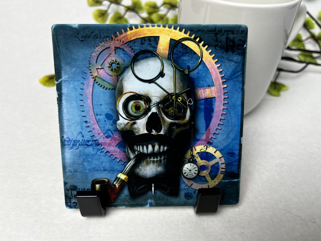 Steampunk Drink Coasters Goth Skeleton Beverage Coaster Colorful ...