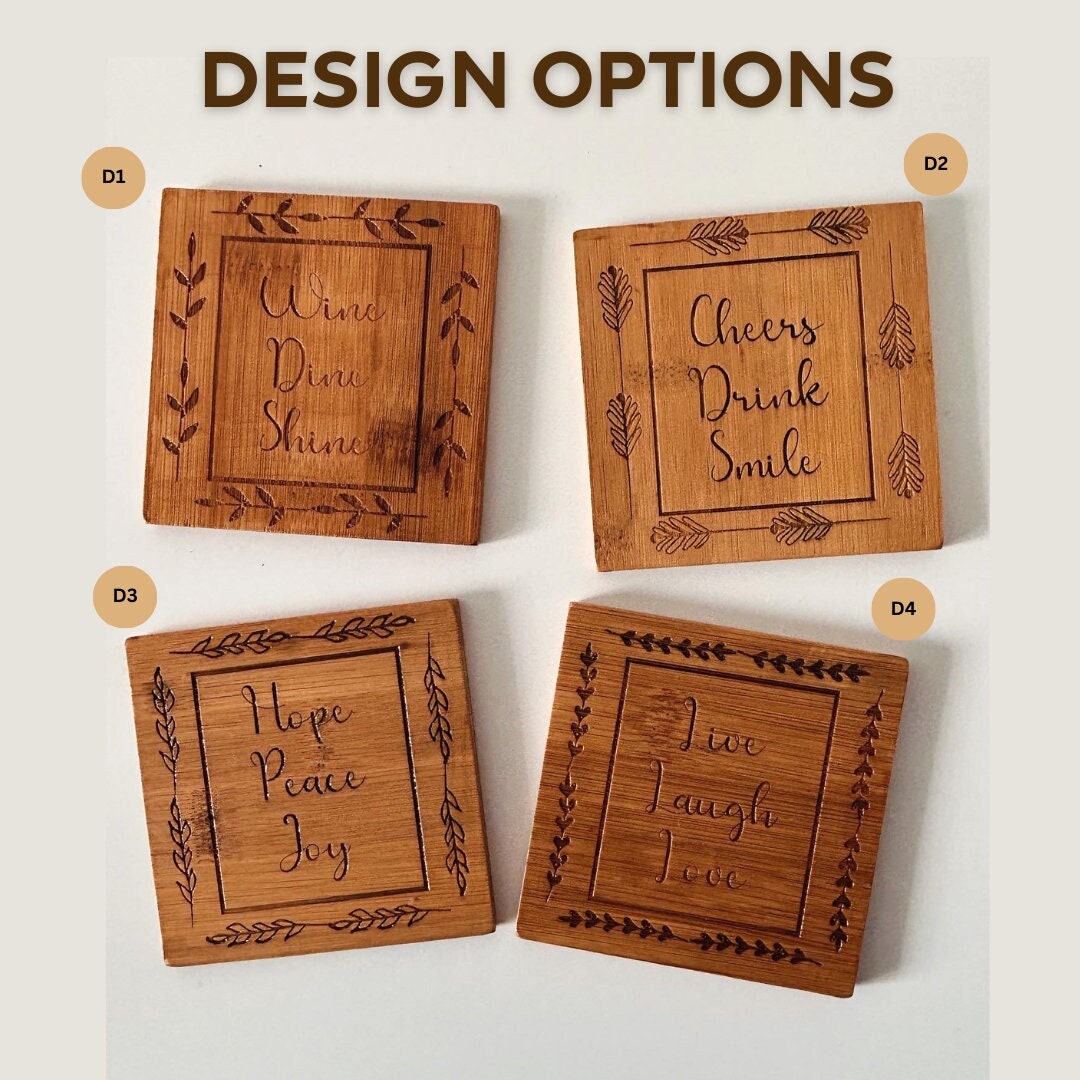 Bamboo Coasters With Customised Engraving - Etsy