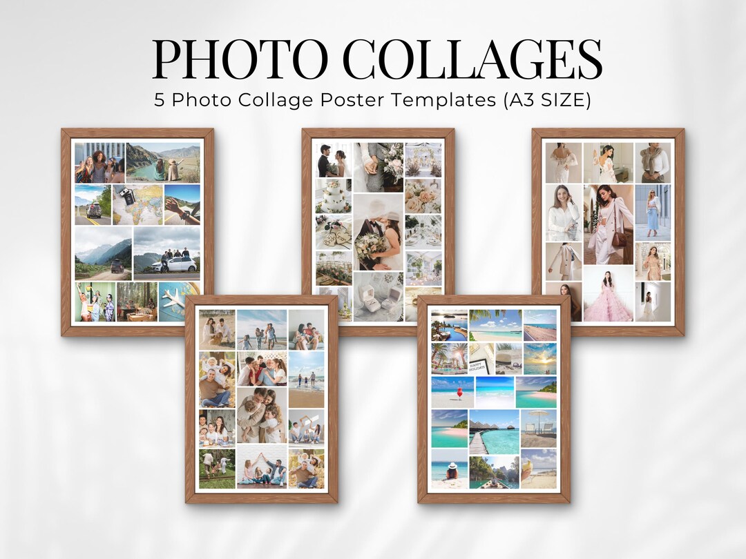 A Set of 5 Poster Collage Templates, Size A3. Editable to Suit Wedding ...