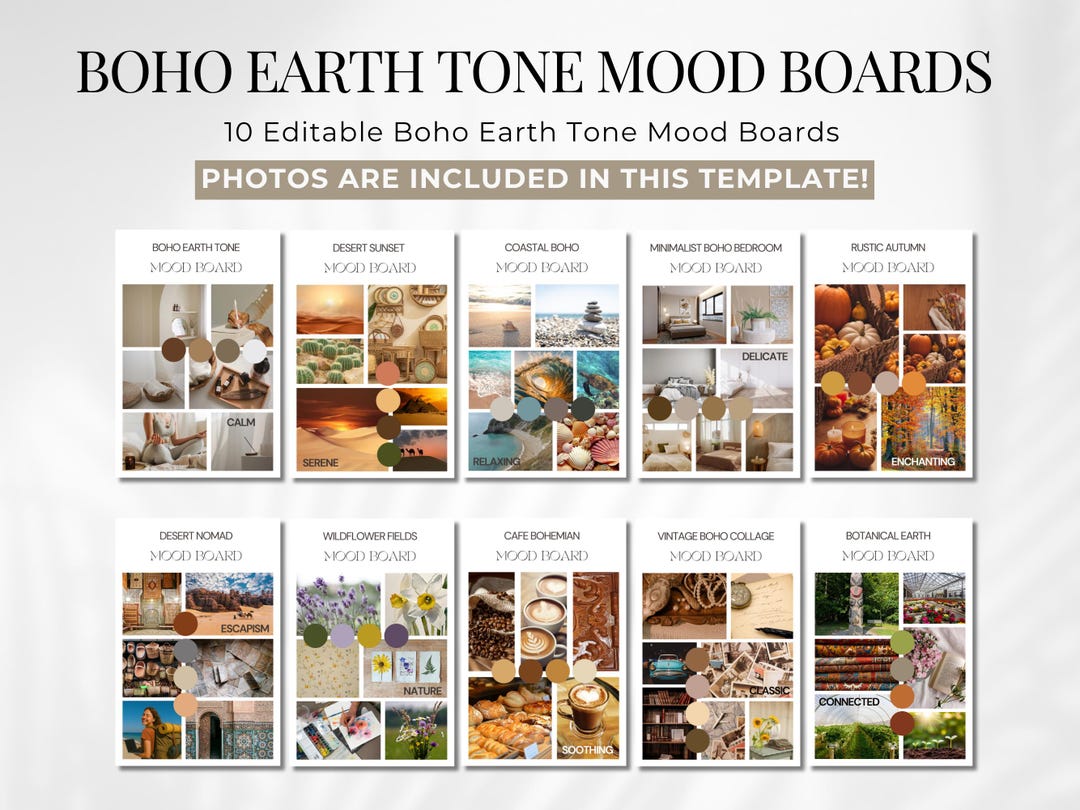 Boho Earth Tone Mood Board Template, Minimalist (canva Editable). - Etsy