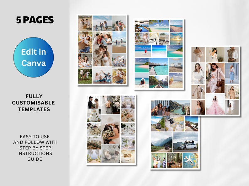 A3 Photo Collage Template: Canva Editable, 5 Page Layout (digital ...