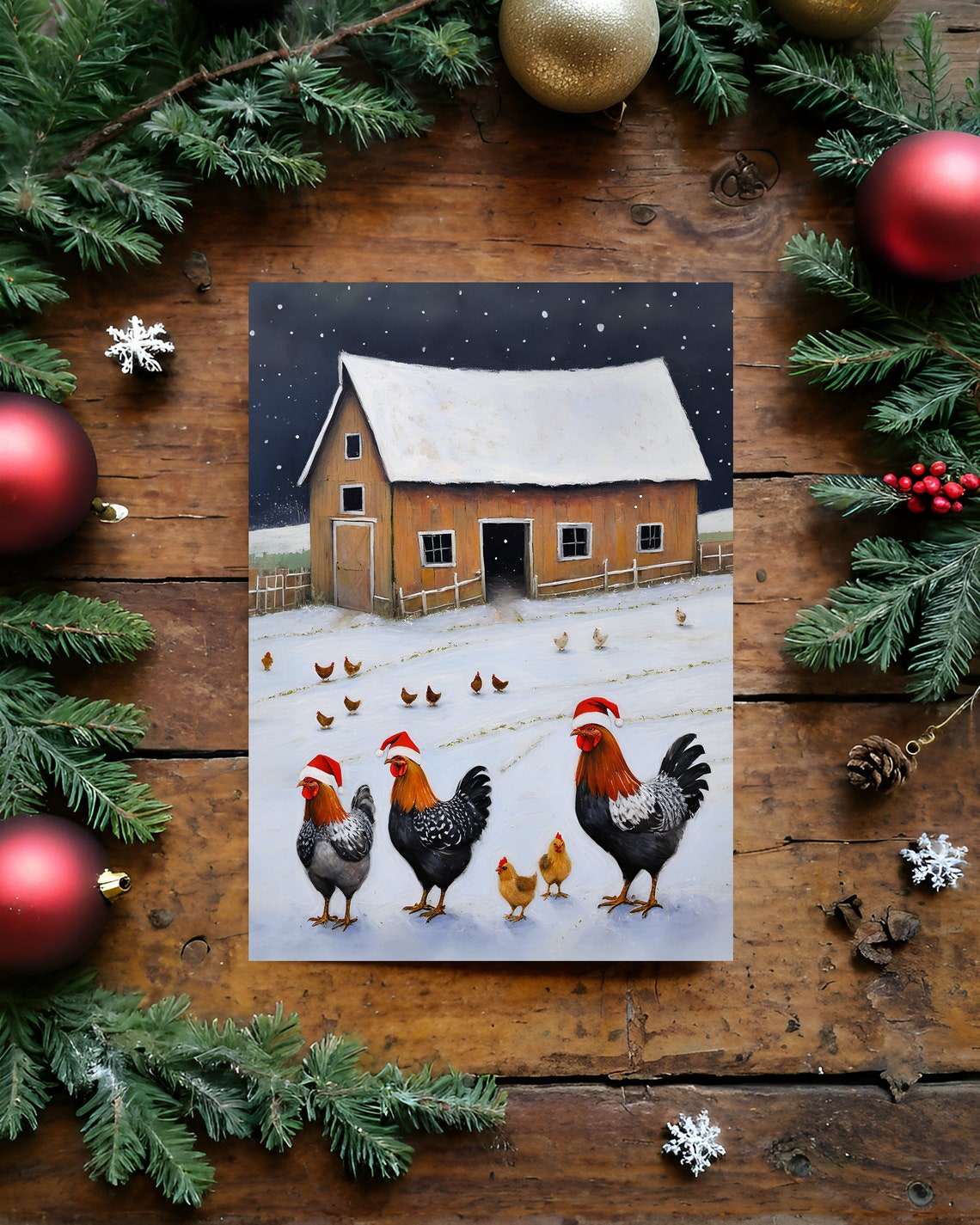 Christmas Card, Digital Download Christmas Card, Chickens, Chicken ...