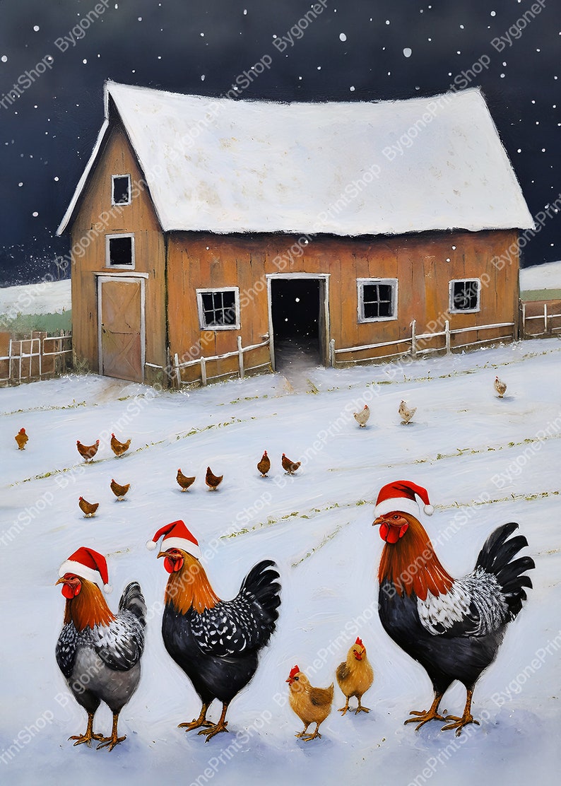 Christmas Card, Digital Download Christmas Card, Chickens, Chicken ...