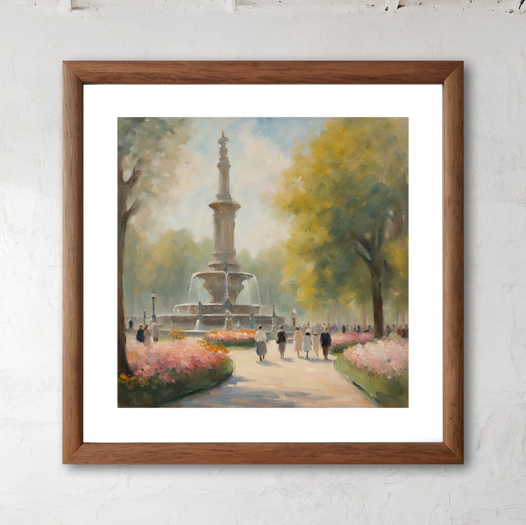 Giclee Art Print, City Scene Art, Nostalgic Print, Fountain, Square ...