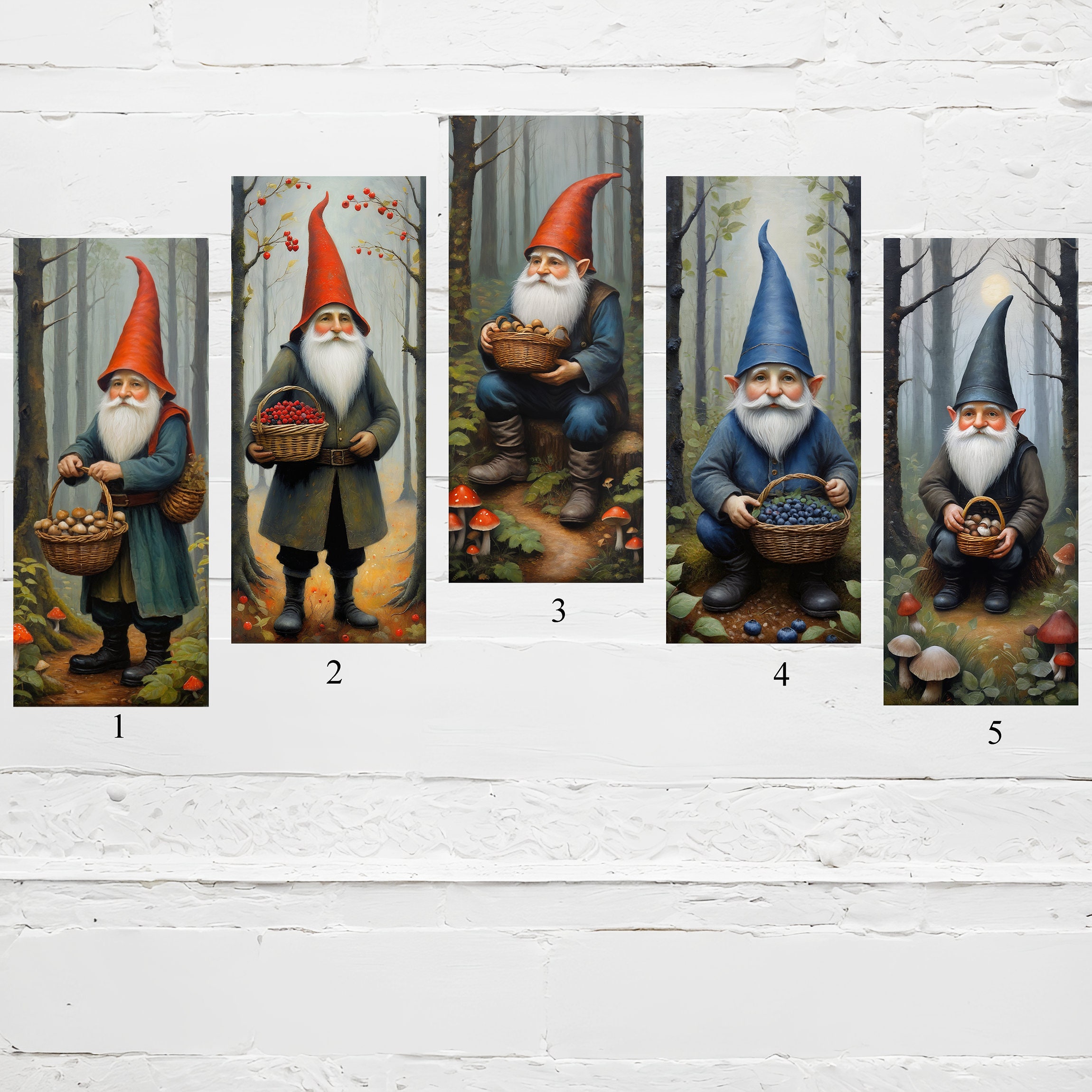 Gnome Bookmarks, Bookmarks, Set of 5 Bookmarks, Gnomes, Gnome Art ...