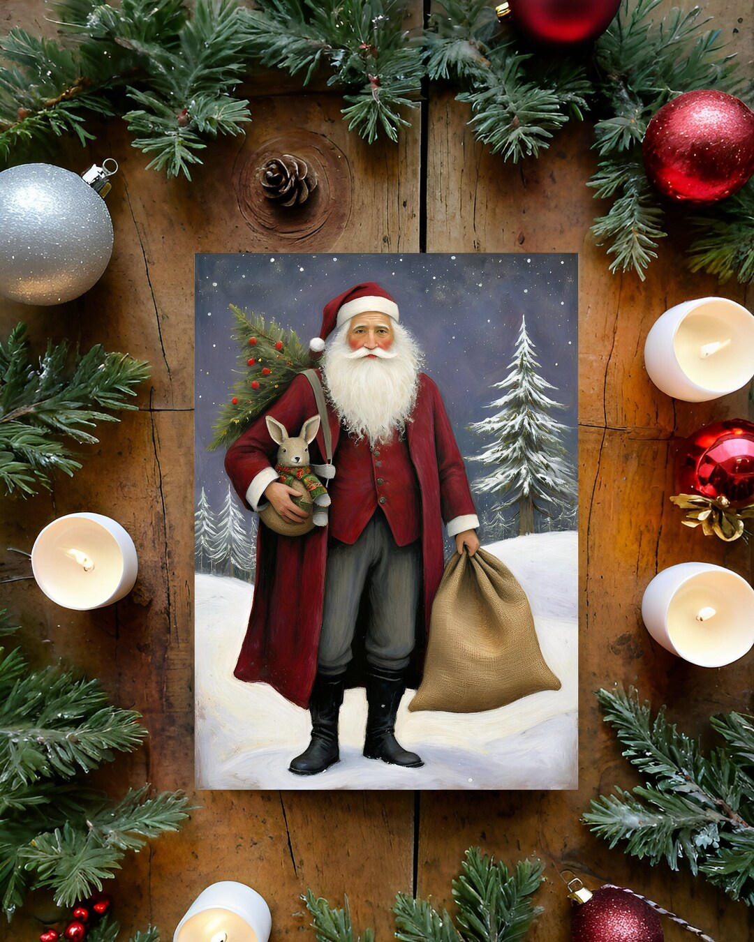 Santa Christmas Card, Digital Download Santa, Christmas Card, Santa ...