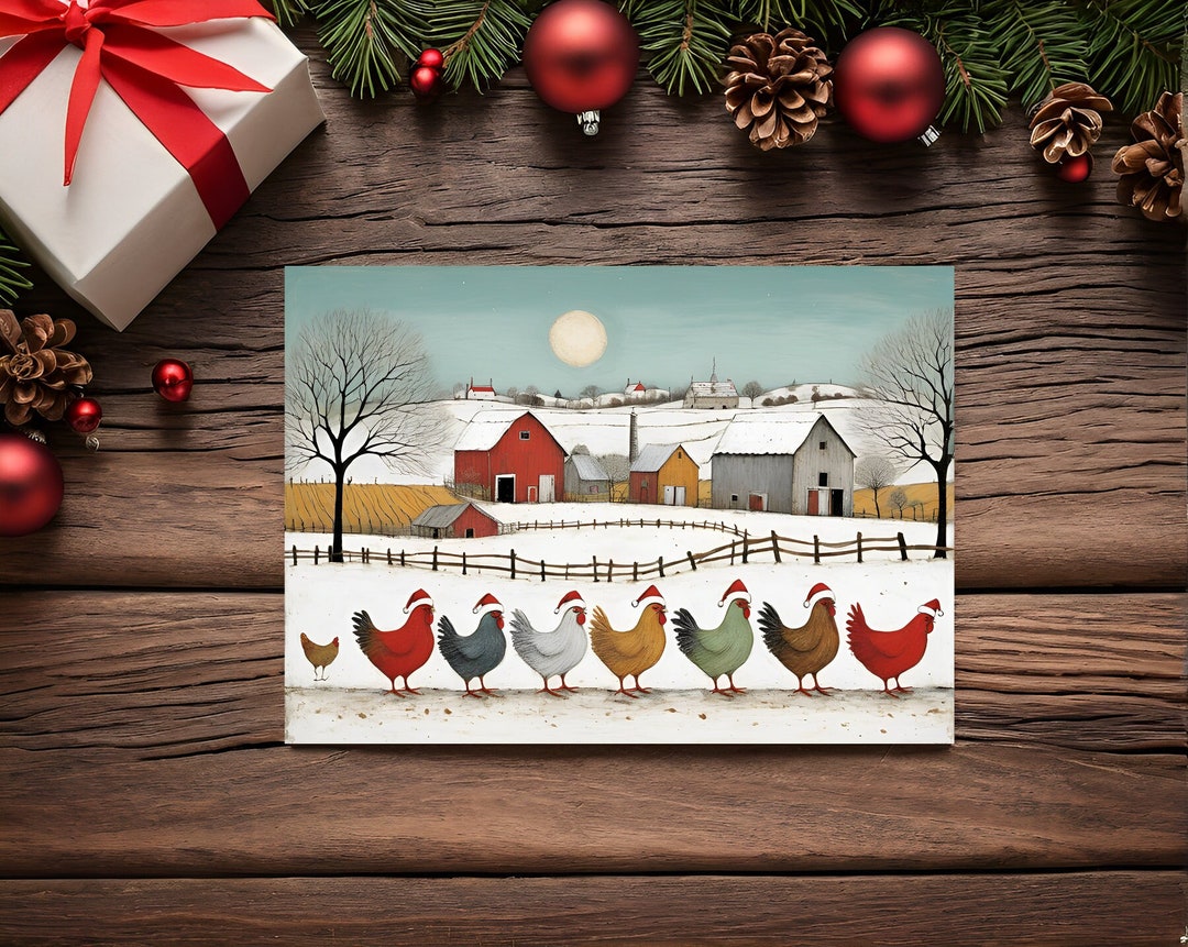 Christmas Card, Digital Download Christmas Card, Chickens, Chicken ...