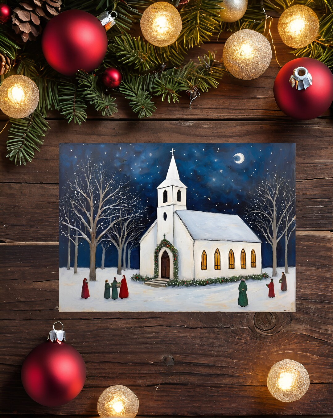 Christmas Card, Vintage Card, Church, Digital Download Christmas Card ...