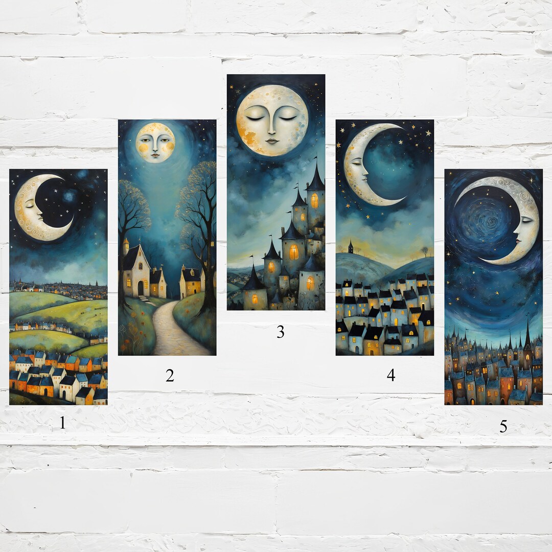 Moon Bookmarks, Bookmark, Set of Bookmarks, Moon Art, Bookmark Gifts ...