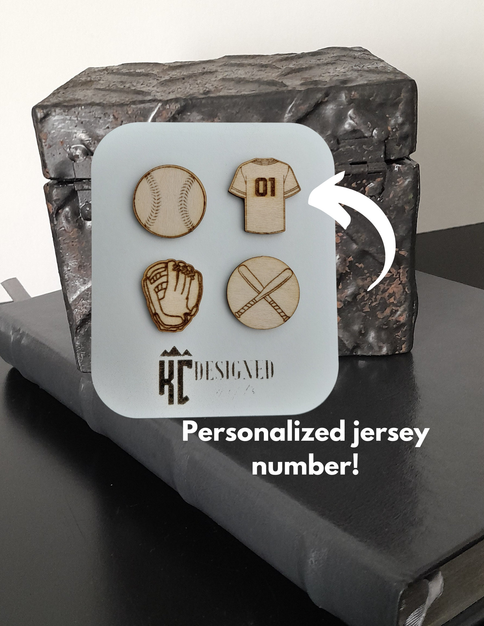 Personalized Sports Theme Wooden Lapel Pins Set of 4, Laser Engraved ...