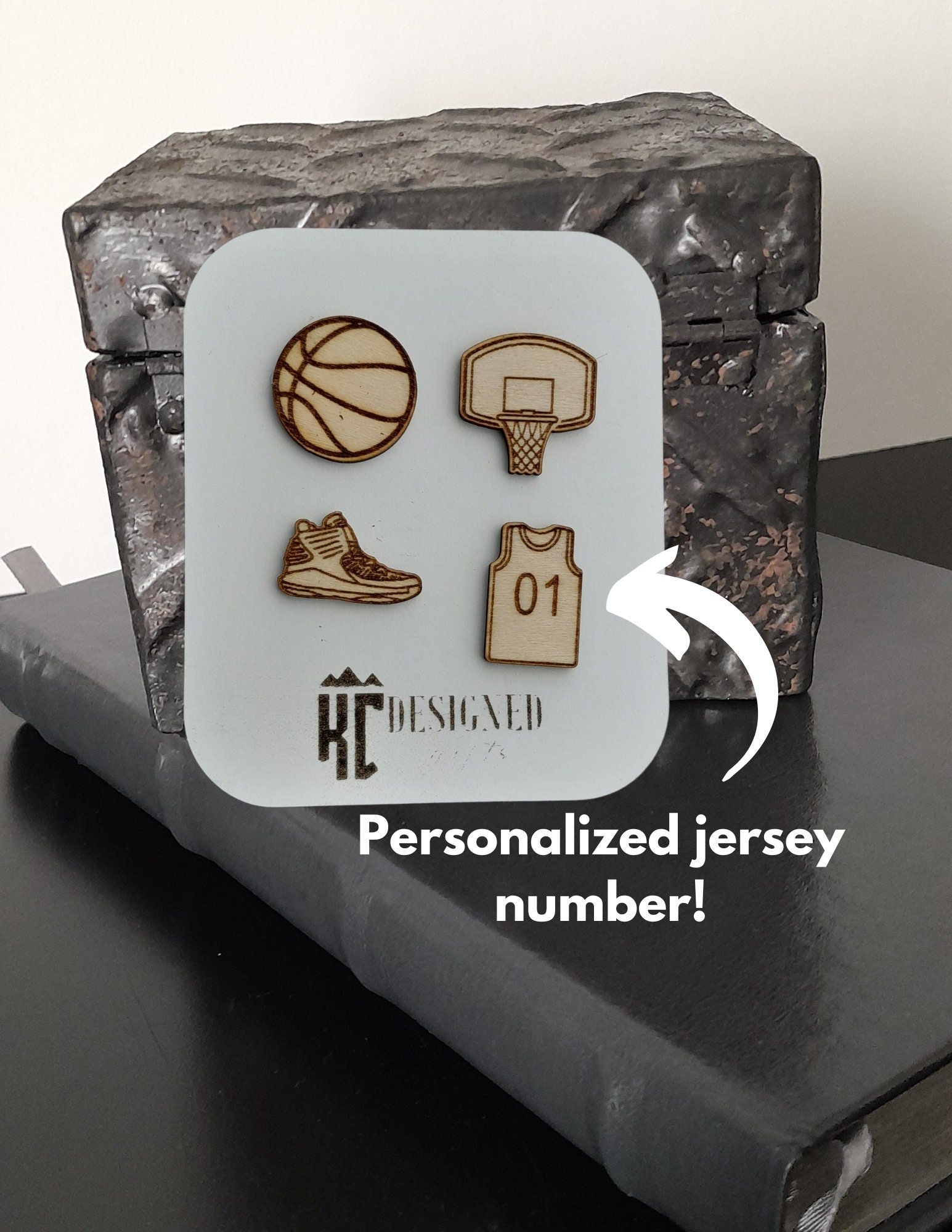 Personalized Sports Theme Wooden Lapel Pins Set of 4, Laser Engraved ...