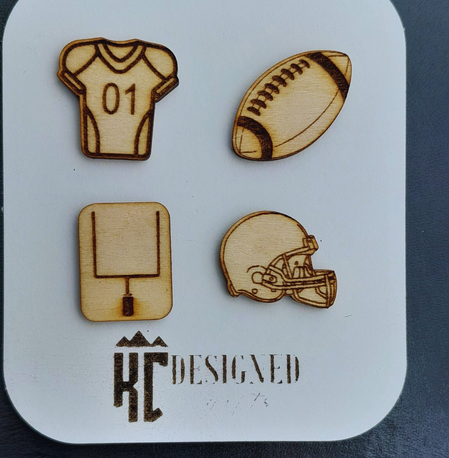 Personalized Sports Theme Wooden Lapel Pins Set of 4, Laser Engraved ...