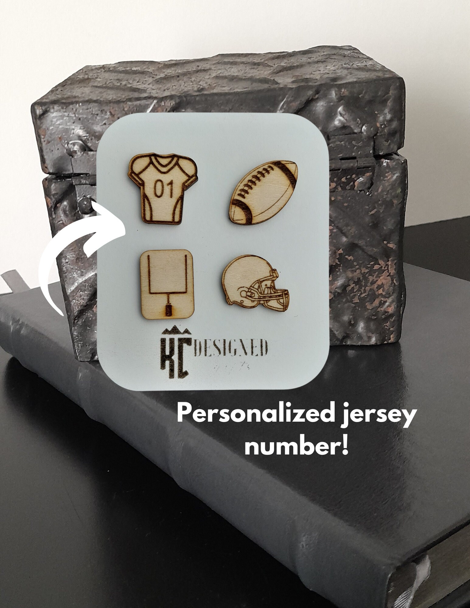 Personalized Sports Theme Wooden Lapel Pins Set of 4, Laser Engraved ...