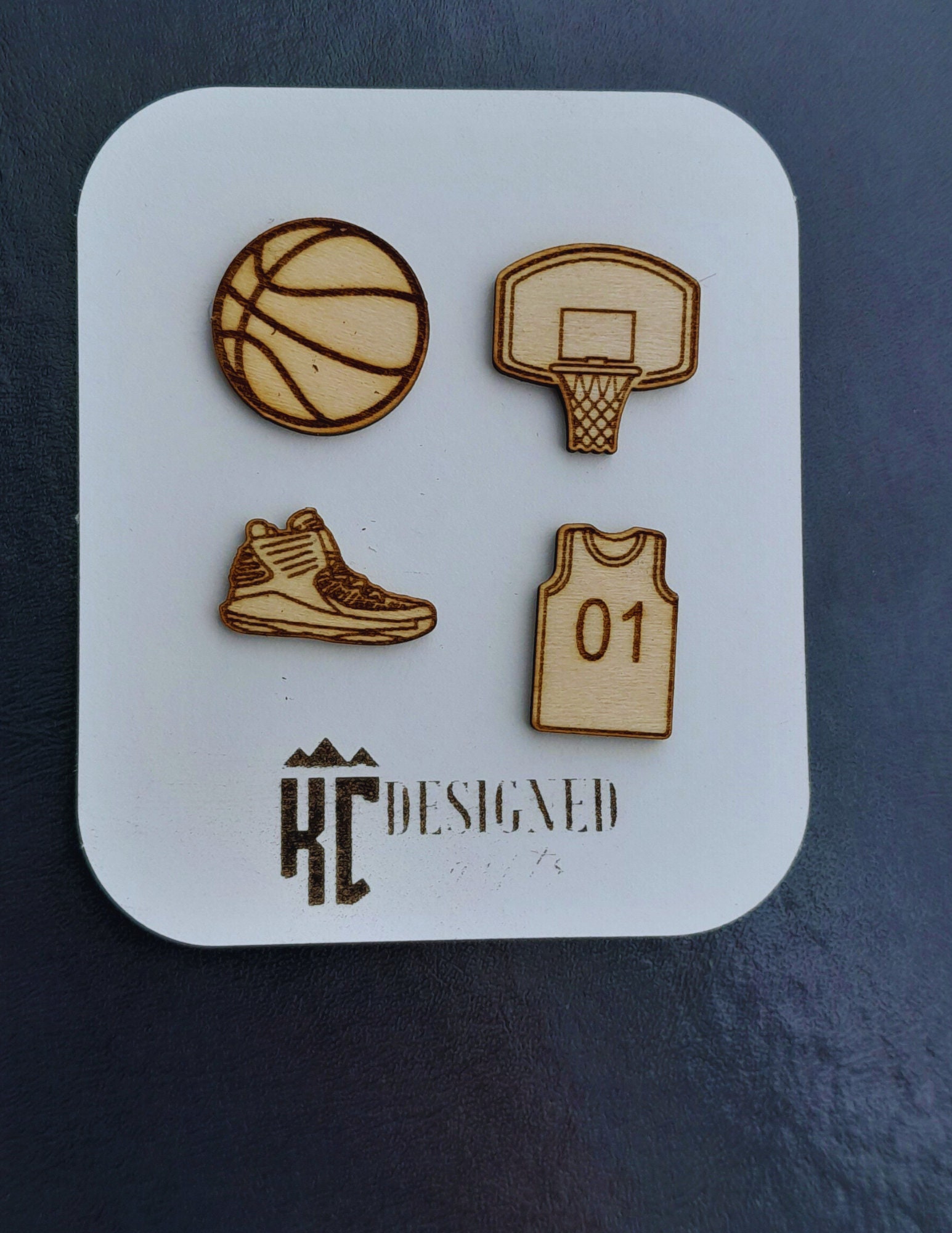 Personalized Sports Theme Wooden Lapel Pins Set of 4, Laser Engraved ...
