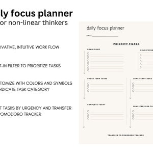 Printable PDF Focus Planner for Non-linear Thinkers, Focus Filter ...