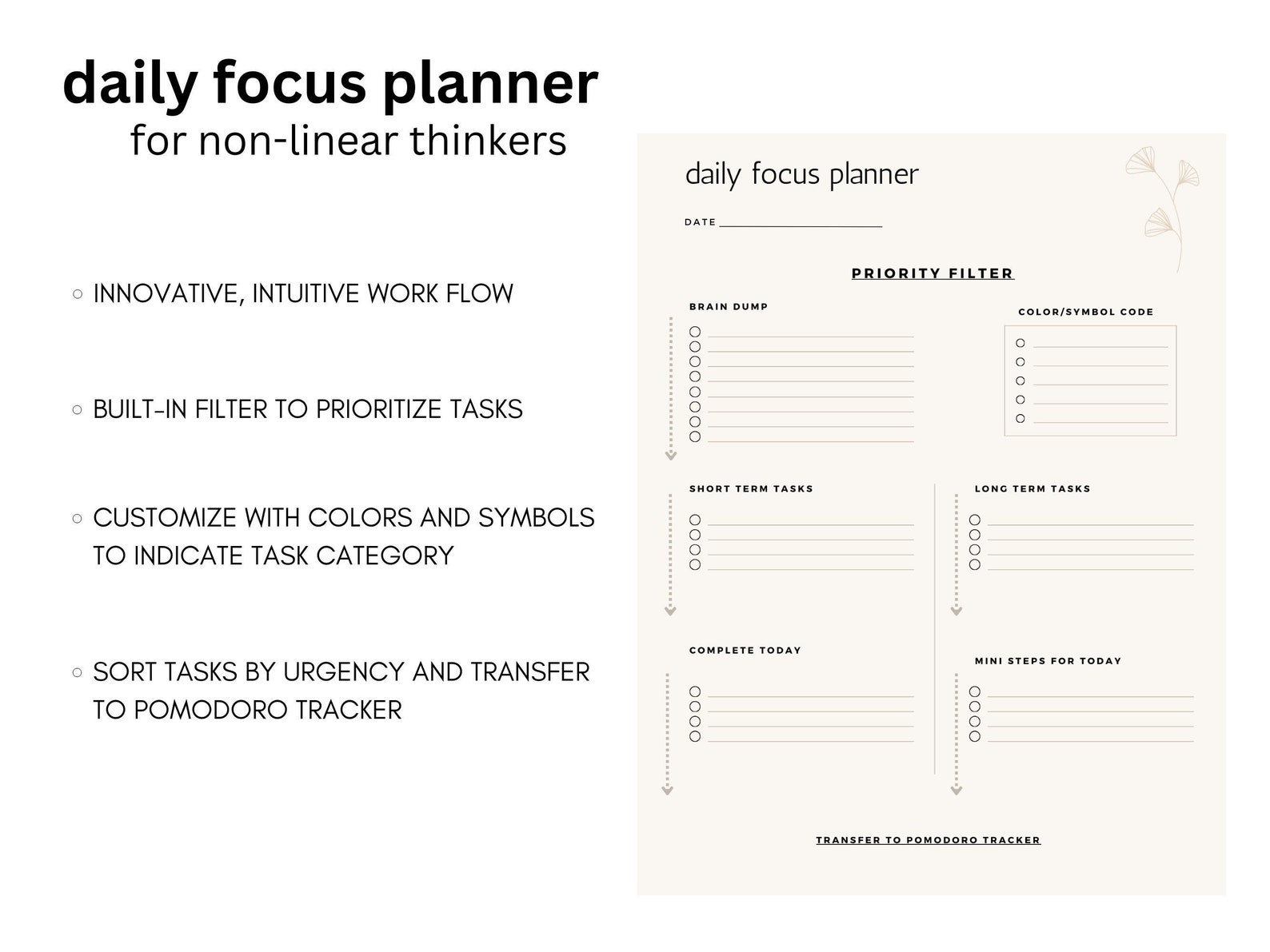 Printable PDF Focus Planner for Non-linear Thinkers, Focus Filter ...