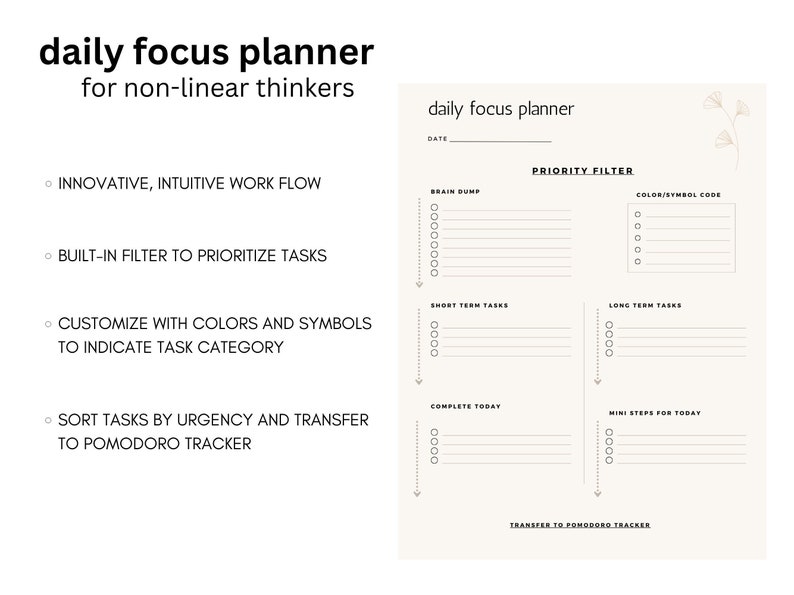 Printable PDF Focus Planner for Non-linear Thinkers, Focus Filter ...