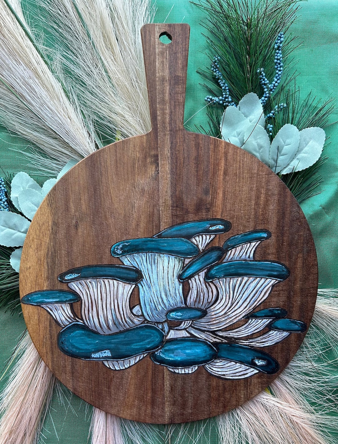 Blue Oyster Mushroom Decorative and Cutting Acacia Wood Board With ...