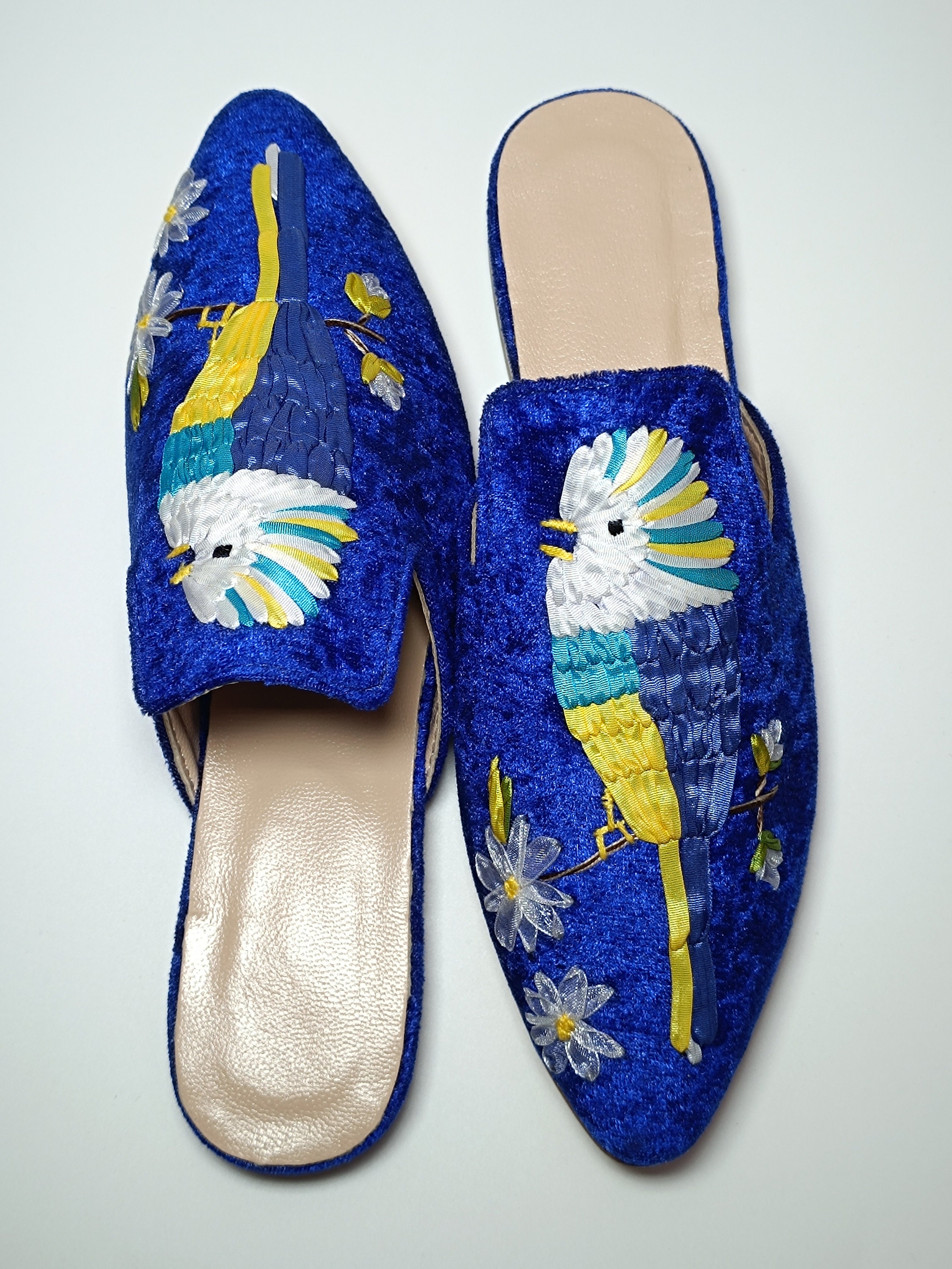 Silk Ribbon Embroidered Mules, Valentine Gift, Hand Embroidered Velvet ...