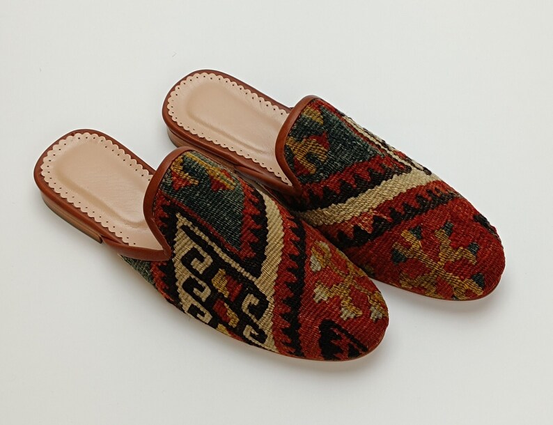 Women's Carpet Shoes 39EU9US, Turkish Handwoven Carpet Mules, Turkish ...