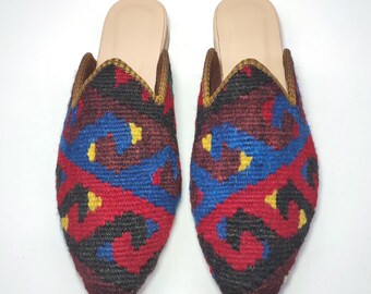 Kilim Mules 38EU(8US), Women!s Ethnic Turkish Kilim Rug Slipper ...