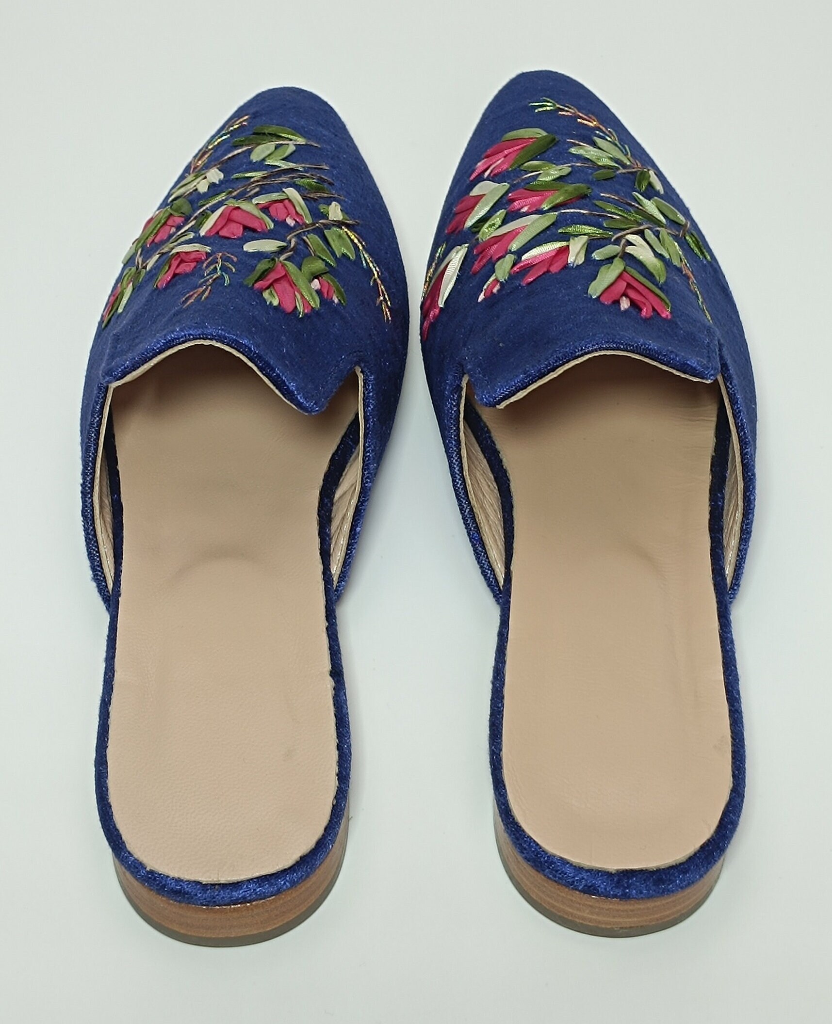 Flower Hand Embroidered Women Mules, Embroidery Slipper, Boho Chic ...