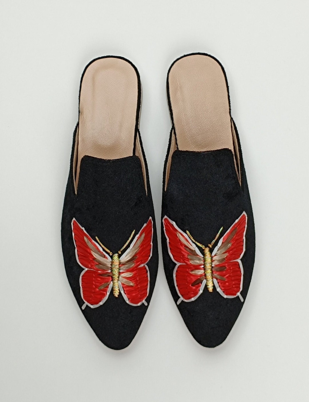Silk Ribbon Embroidered on Velvet Mules, Velvet Mules, Handcrafted ...
