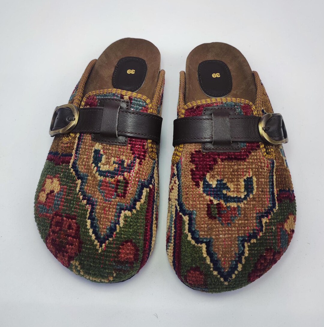 39EU/9US/7UK Women Original Carpet Clogs, Handknotted Vintage Carpet ...