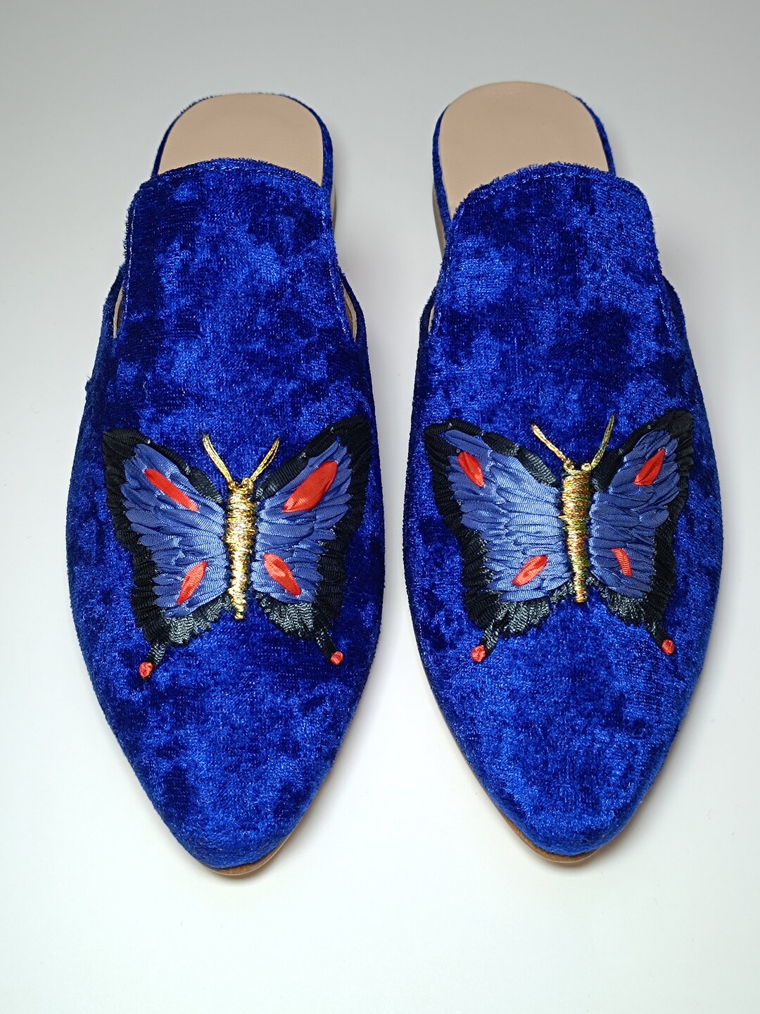 Butterfly Hand Embroidered Velvet Mules, Hand Embriodery Slipper ...