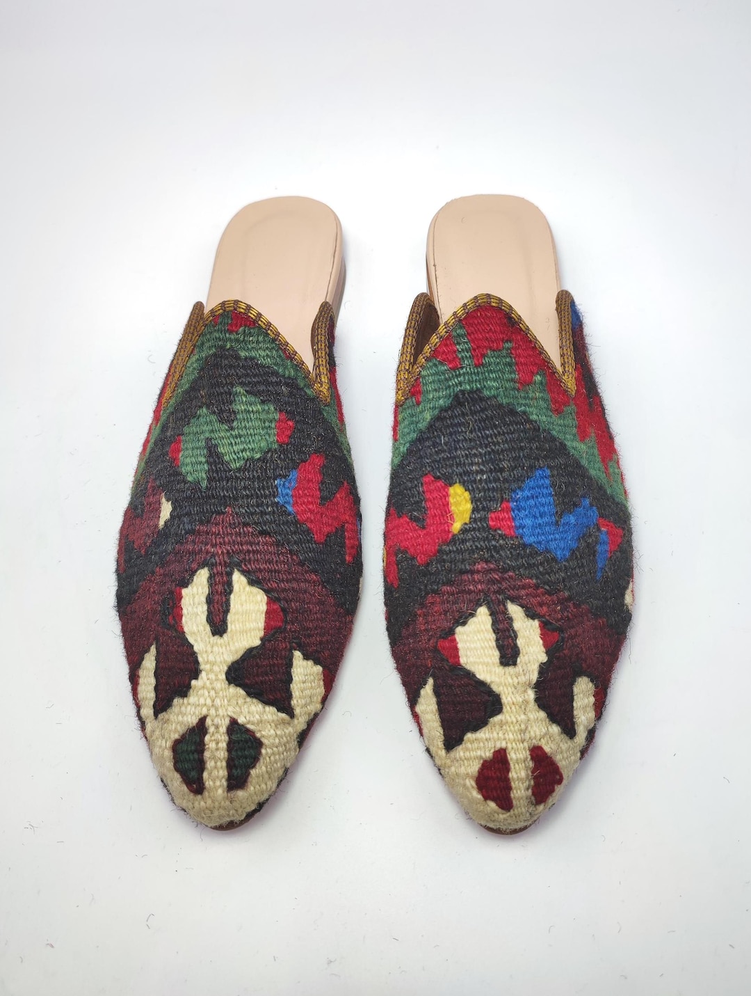 40 EU/ 10 US/ 8 UK Handwoven Kilim Mules: Women's Boho Chic Turkish Rug ...
