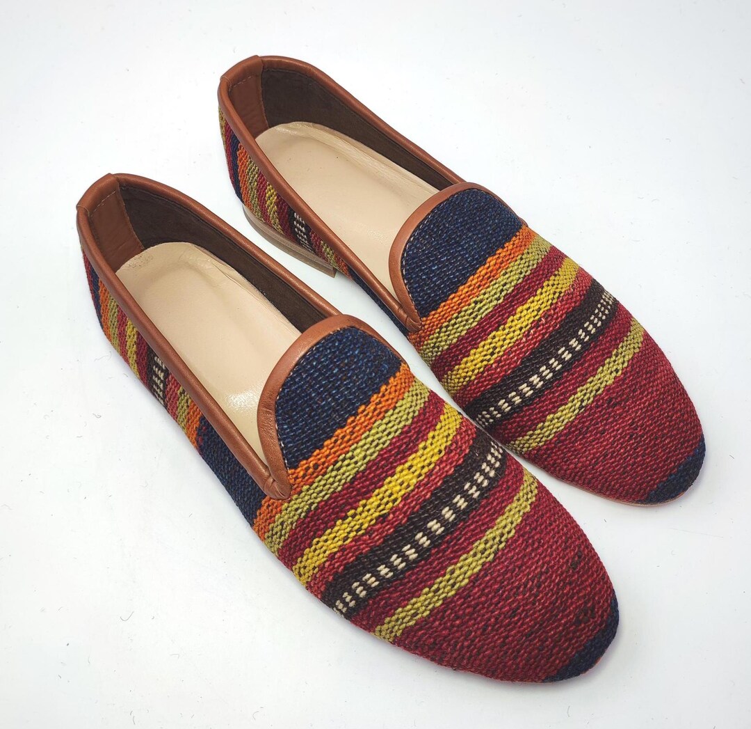 40 EU/ 10 US/ 8 UK Vintage Turkish Kilim Loafers: Women's Handwoven ...