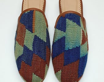 Kilim Mules 38EU(8US), Women!s Ethnic Turkish Kilim Rug Slipper ...