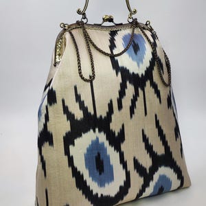 XL Women Kiss Lock Silk İkat Bag, Handwoven İkat Shoulder Bag, Top ...