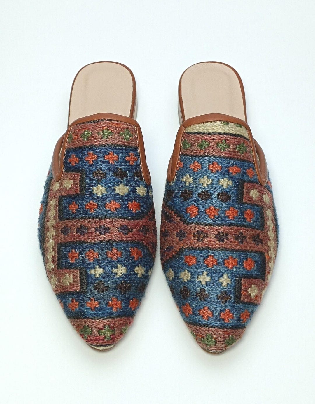 38 EU/ 8 US/ 6 UK Handwoven Sumak Kilim Mules: Women's Turkish Ethnic ...