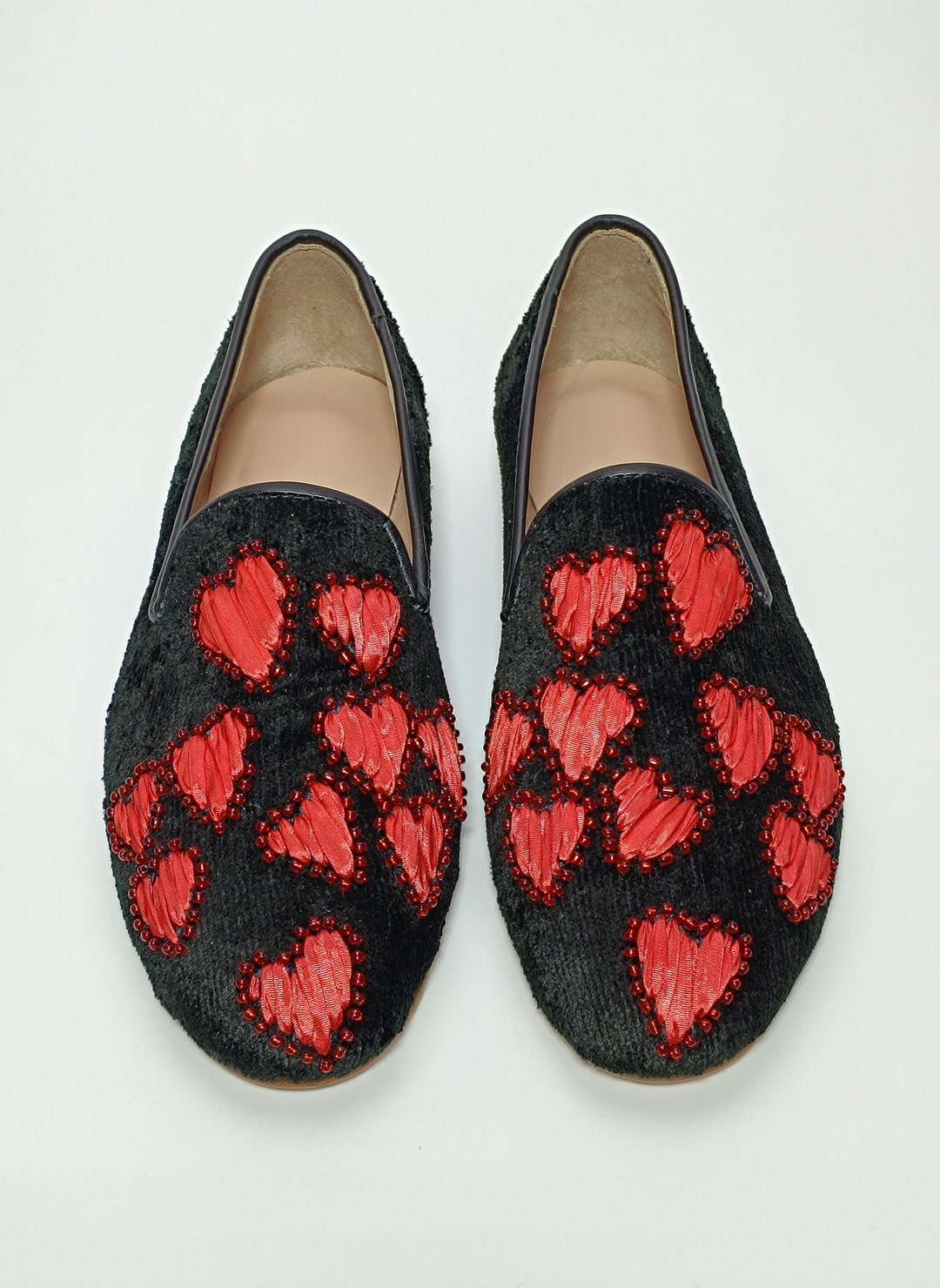 Heart Hand Embroidered İkat Fabric Loafer 40EU(10US), İkat Velvet Shoes ...