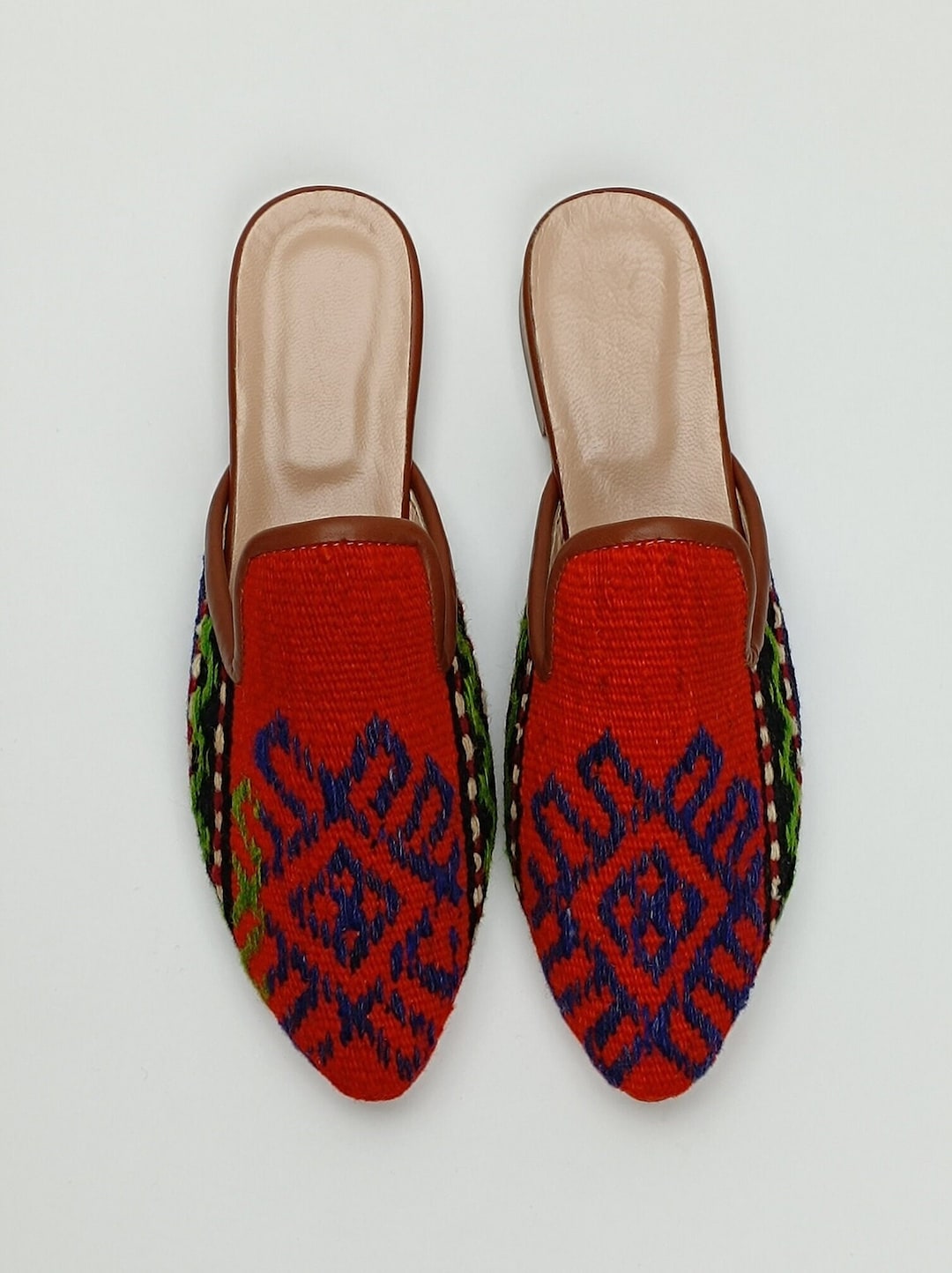 Women's Pointy Kilim Mules 41EU11US, Handmade Kilim Shoes, Vintage ...