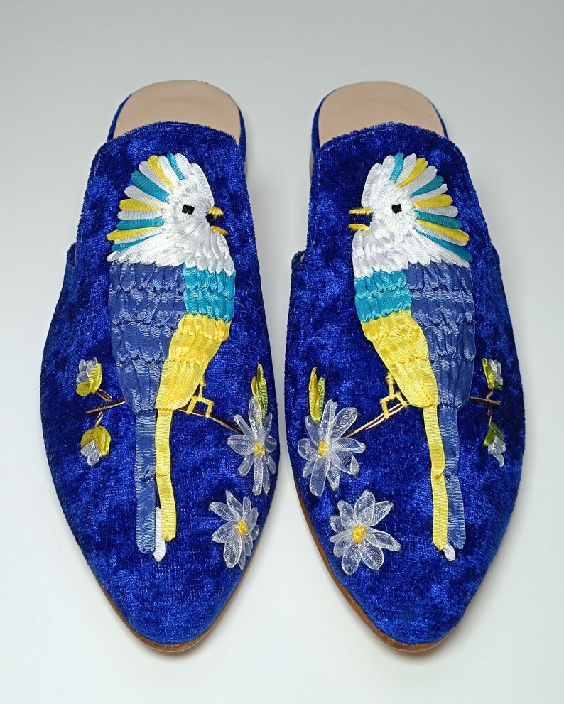Silk Ribbon Embroidered Mules, Valentine Gift, Hand Embroidered Velvet ...