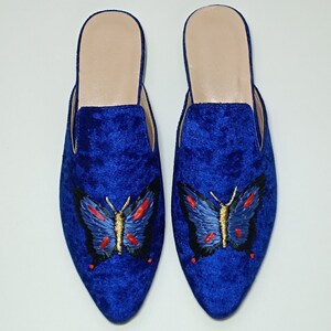 Butterfly Hand Embroidered Velvet Mules, Hand Embriodery Slipper ...