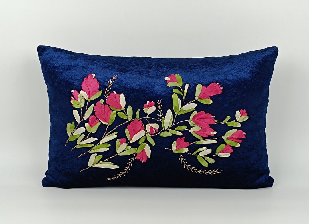 Ribbon Hand Embroidered Pillow Cover 40x60cm16''x24'', Handcrafted ...