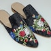 Silk Ribbon Embroidered Mules, Women Velvet Mules, Handcrafted Mules ...