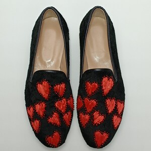 Heart Hand Embroidered İkat Fabric Loafer 40EU(10US), İkat Velvet Shoes ...